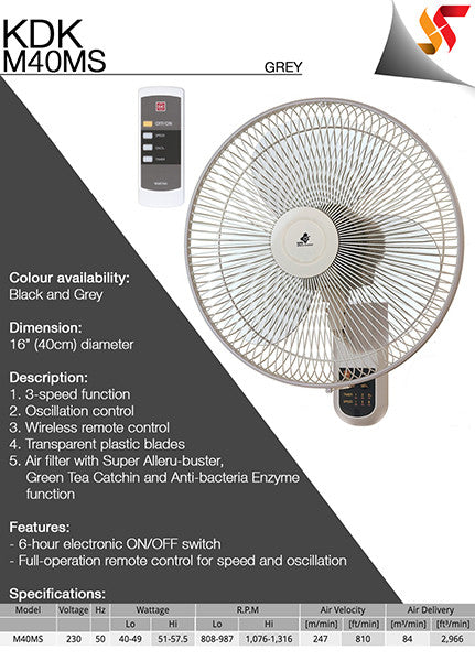 KDK M40MS 16" Wall Fan – Sense N Bedeck